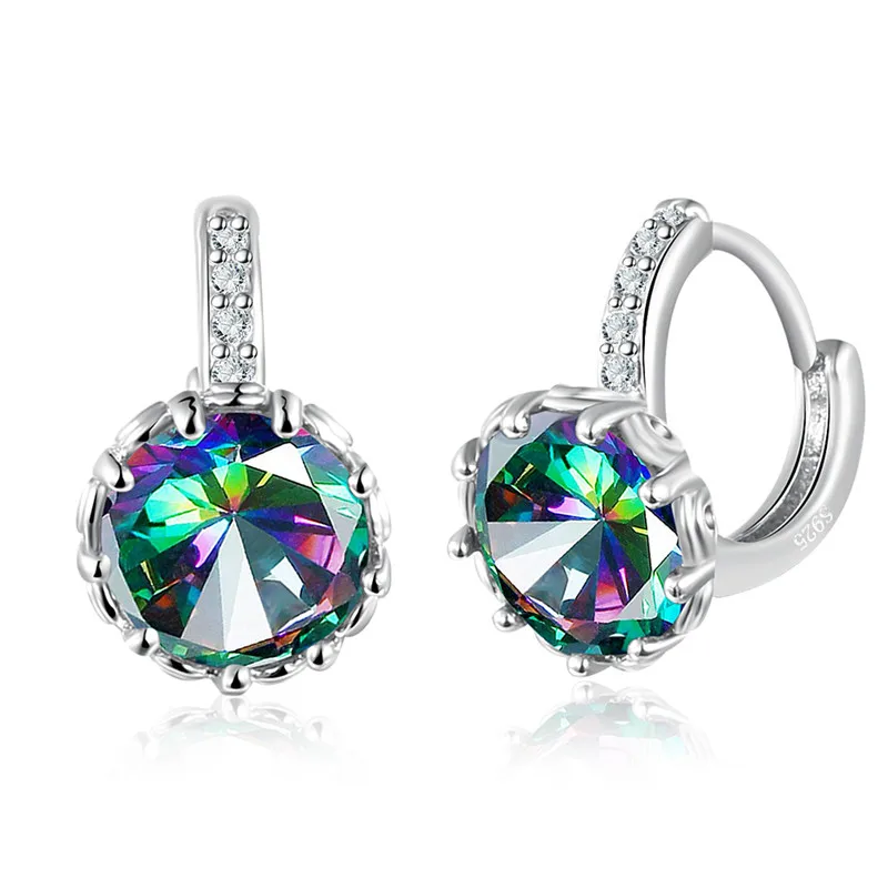 Fashion Colorful Crystal Hoop Earrings Small Round Cut CZ with Stones ...