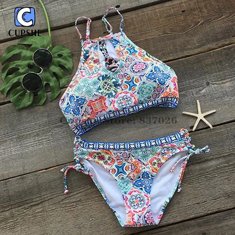 Cupshe Women Printing Cutout Bikini Set Women Summer Sexy Swimsuit