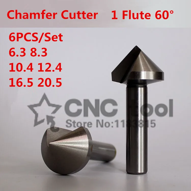 6Pcs 1 Flute 60 degree HSS Chamfer Cutter Chamfering Drilling Mill ...