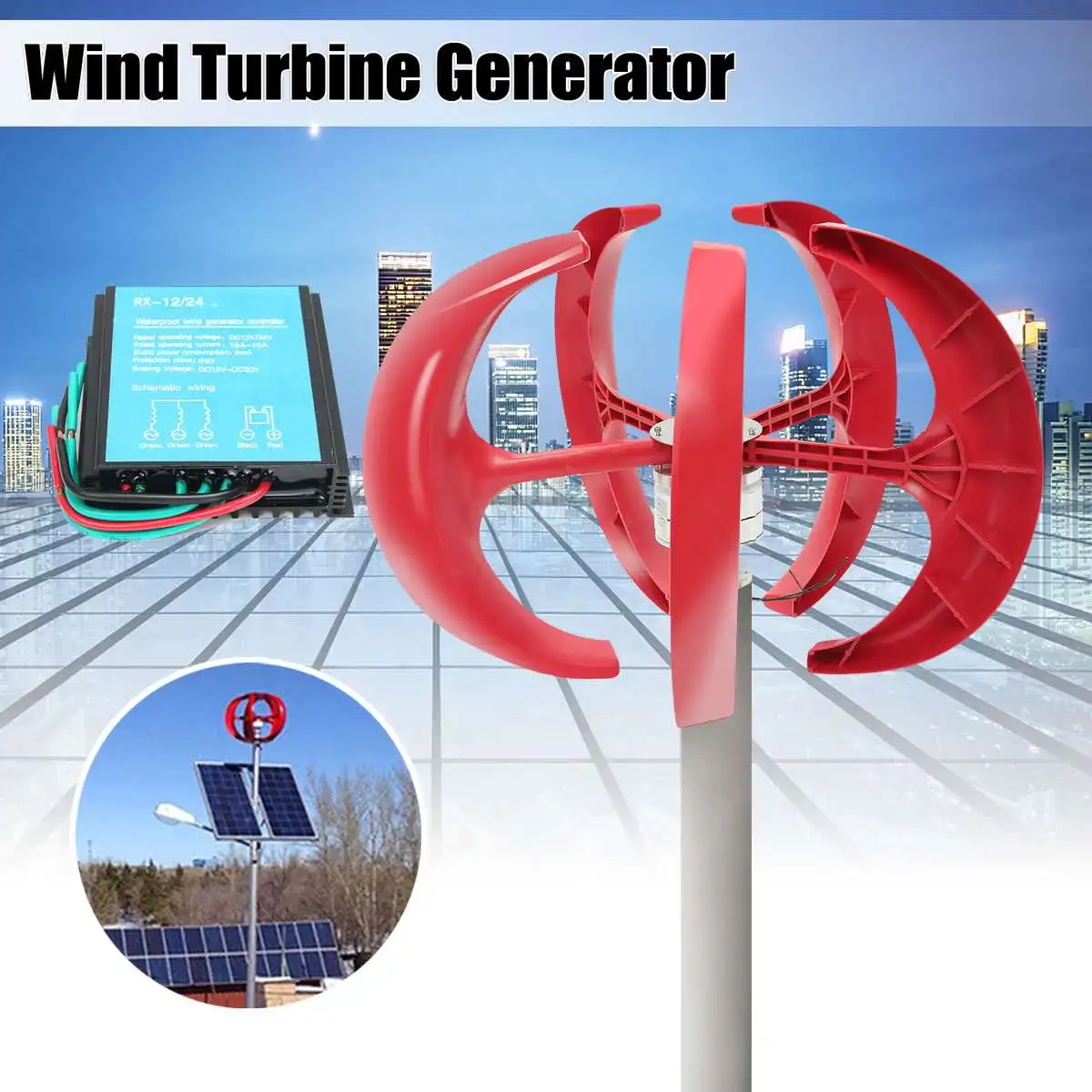 600W 12V/24V Wind Power Generator Vertical Wind T urbine Lantern 5 ...