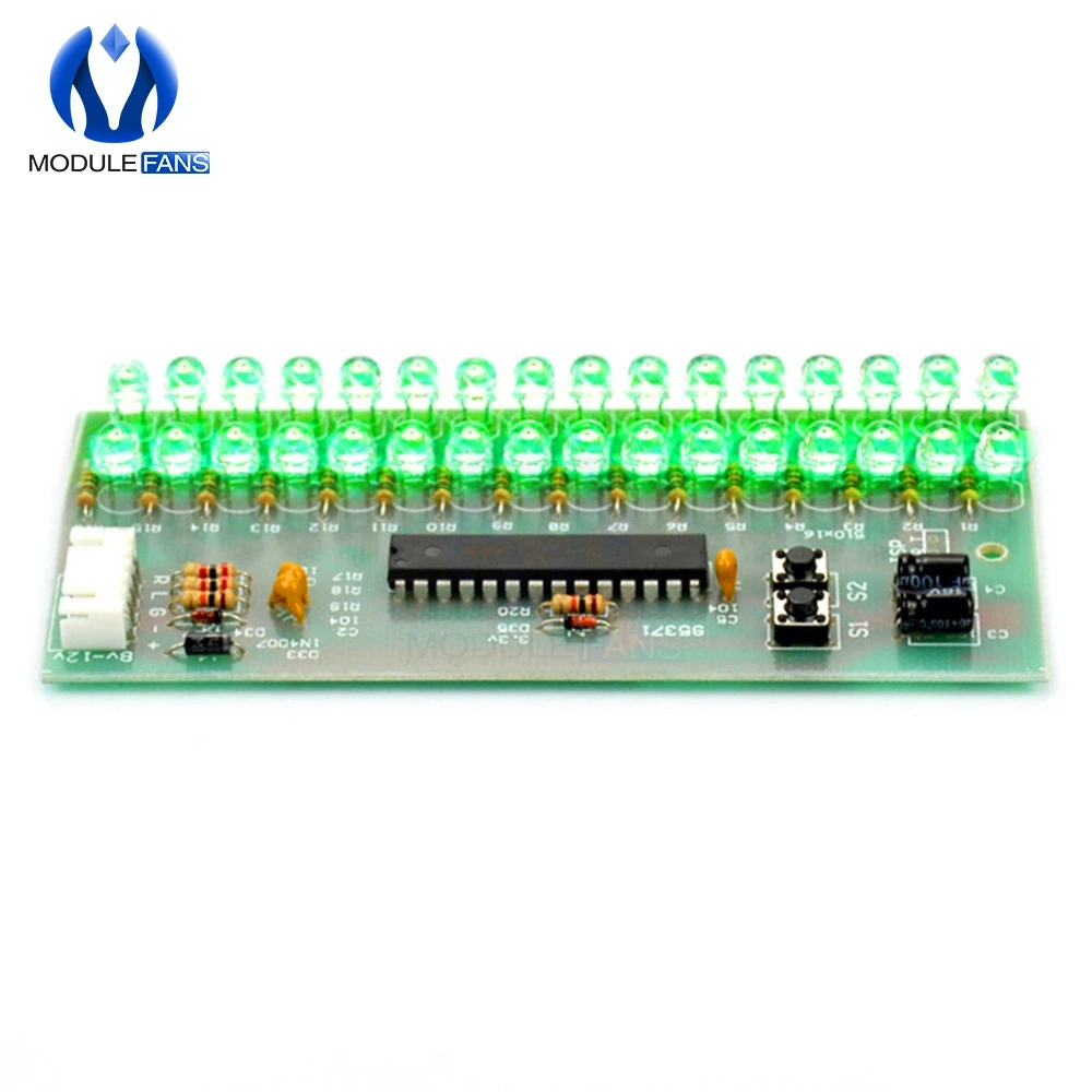 MCU 조정 가능한 디스플레이 패턴 LED VU 미터 레벨 표시기 앰프, 오디오 16 LED 듀얼 채널 녹색 램프 조명, DC ...