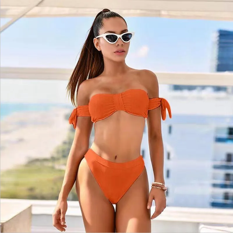 Sexy Off Shoulder Bandeau Bikinis Women Bandage Two Pieces Swimsuit