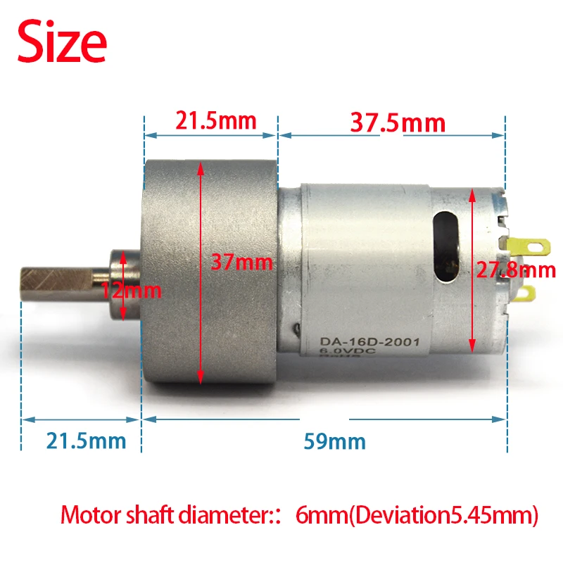37GB Gears Motor 37MM DC 12V 400RPM /6V 200RPM Motor 395 High Torque ...