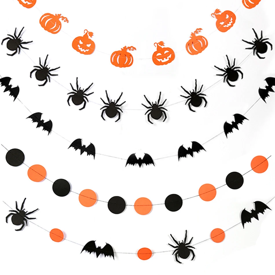 1 string Paperboard Halloween Bat Spider Pumpkin Dot Decoration Store ...