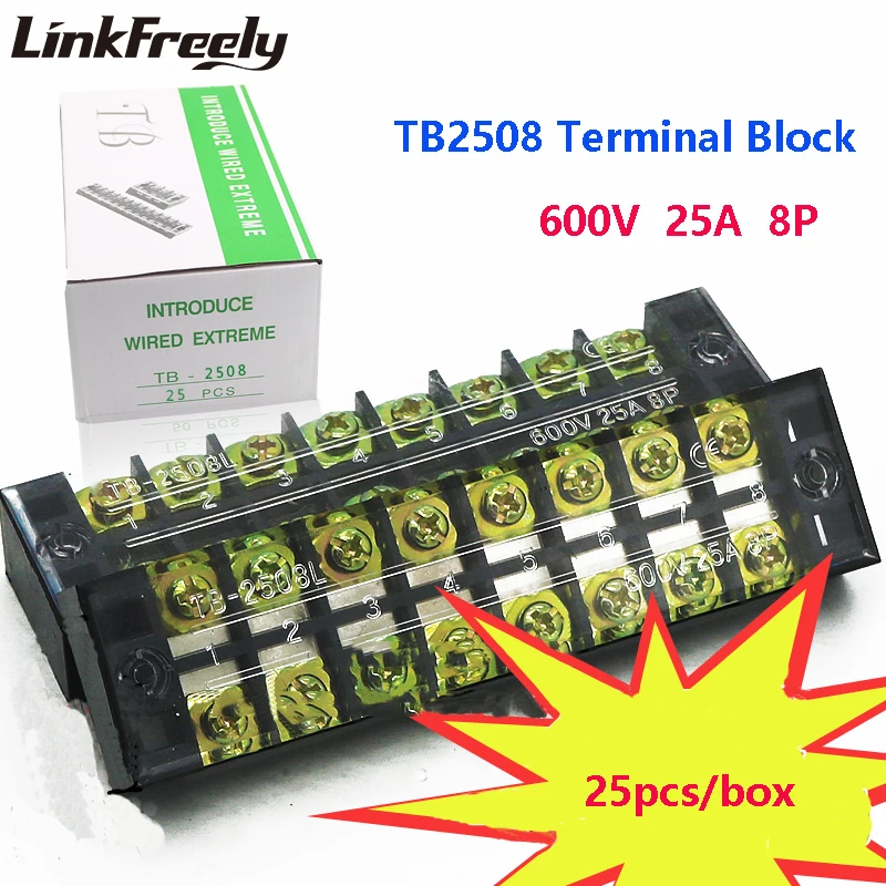 TB2508 10pcs Dual Row Screw Terminal Block Strip 8P 25A /600V Electric ...