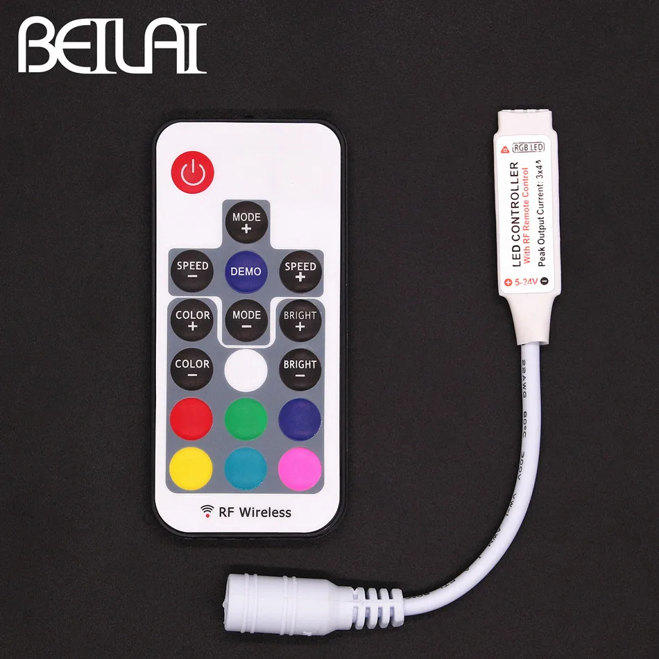 BEILAI DC 5V 24V LED RGB Controller Mini 17Key RF Wireless Remote ...