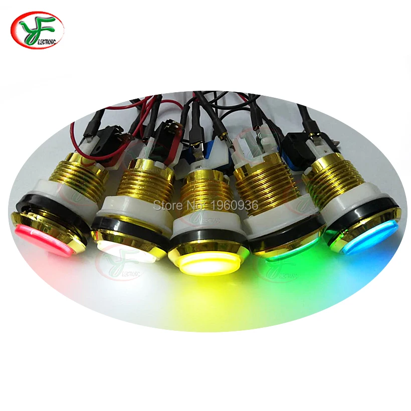 50 pcs 32mm CHROME Gold 12V illuminated push button arcade switch ...