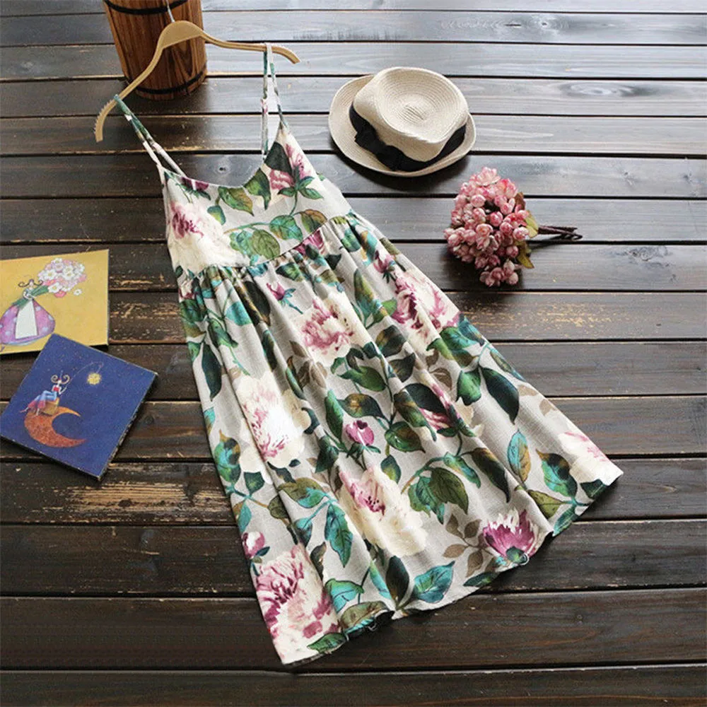 Hot Sale Women Lady Mini Dress Sleeveless Floral Print For Summer Party ...