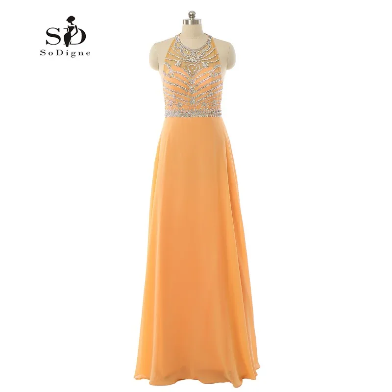 Evening dresses 2018 Orange Rhinestone Long Elegant Evening Gown ...