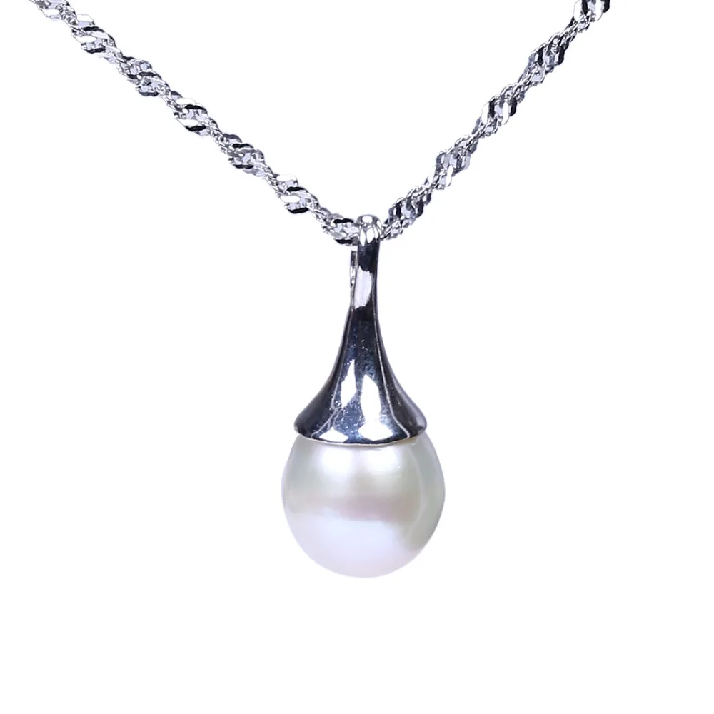 Single Freshwater Pearl In Water Drop Shape Necklace 925 Silver