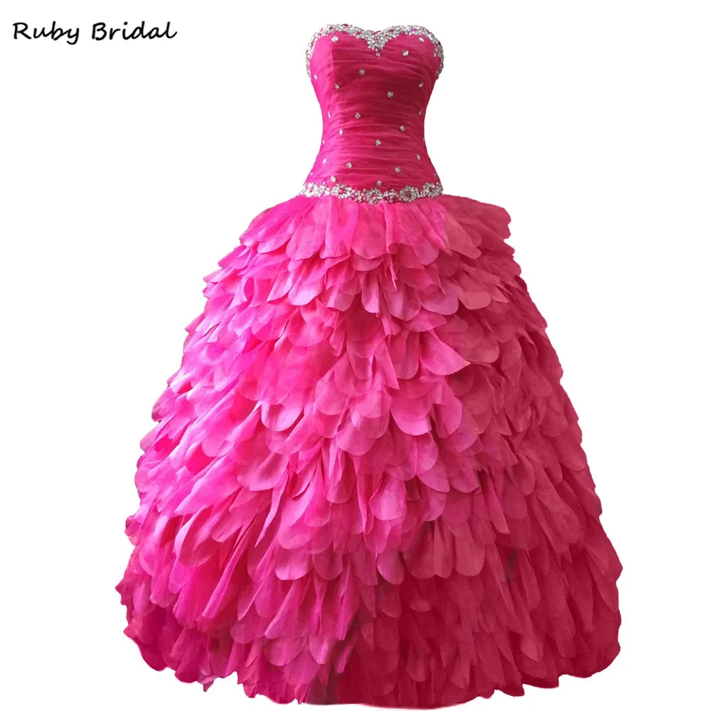 Ruby Bridal 2017 Vestidos De Fiesta Pleats Beaded Rose Red Organza ...