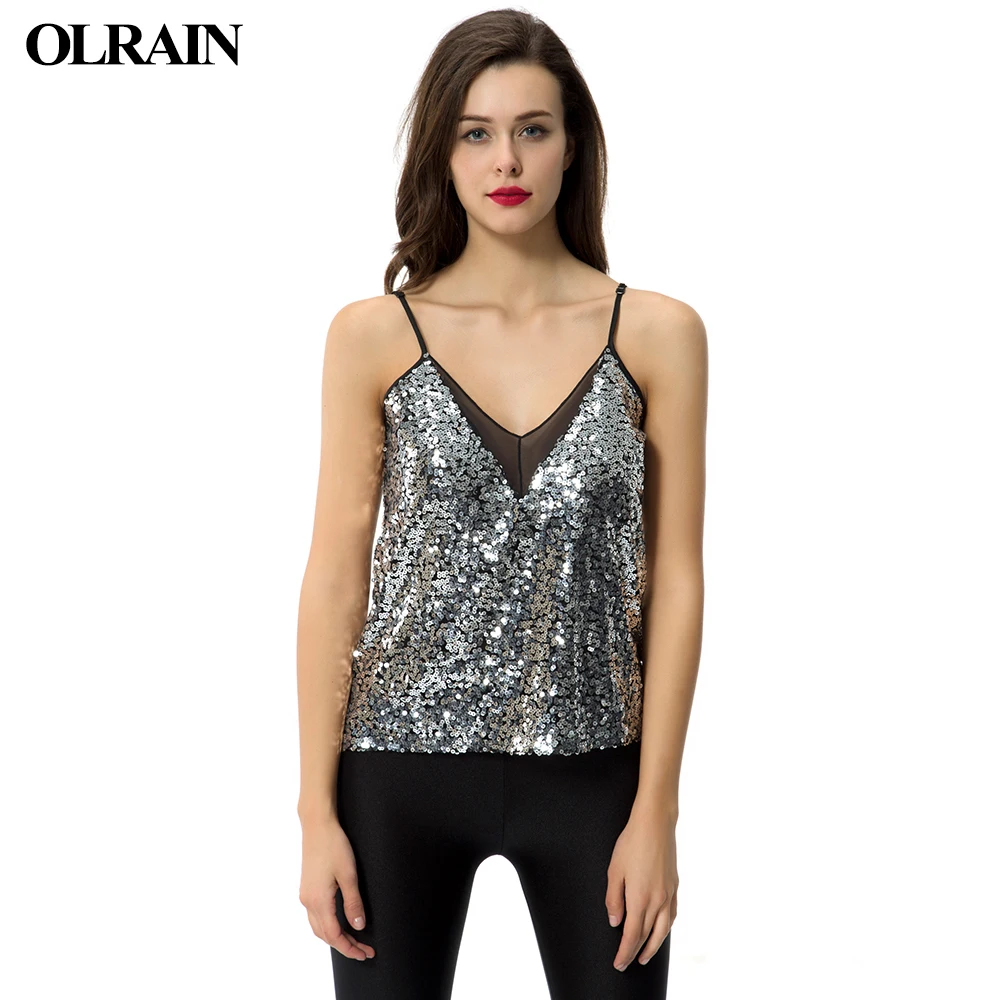 Olrain Womens 2017 Summer Sexy Slim Camis V Neck Sparkle Shine Glitter