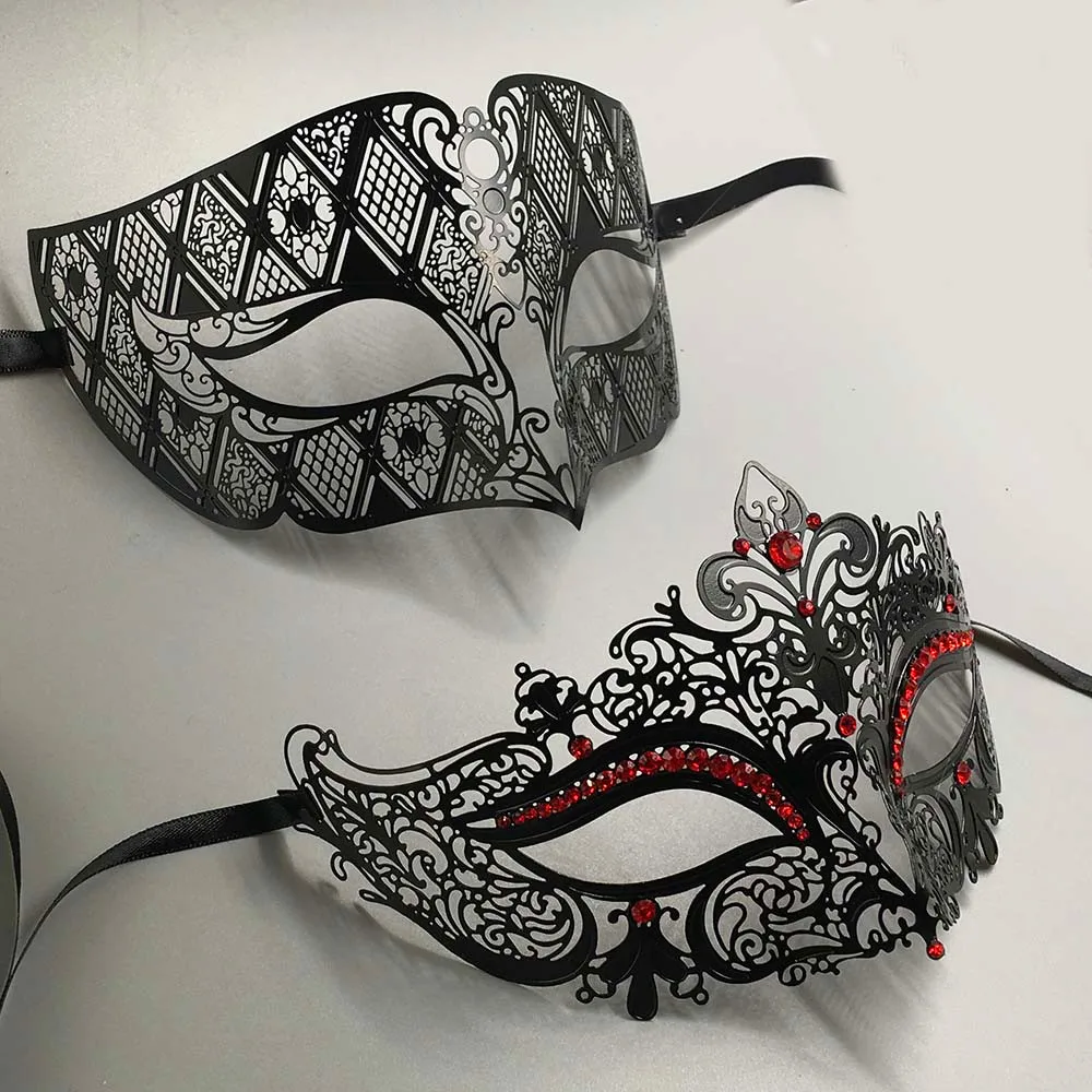 Cheap Metal Filigree Rhinestone Venetian Masquerade Couple Mask Pair ...