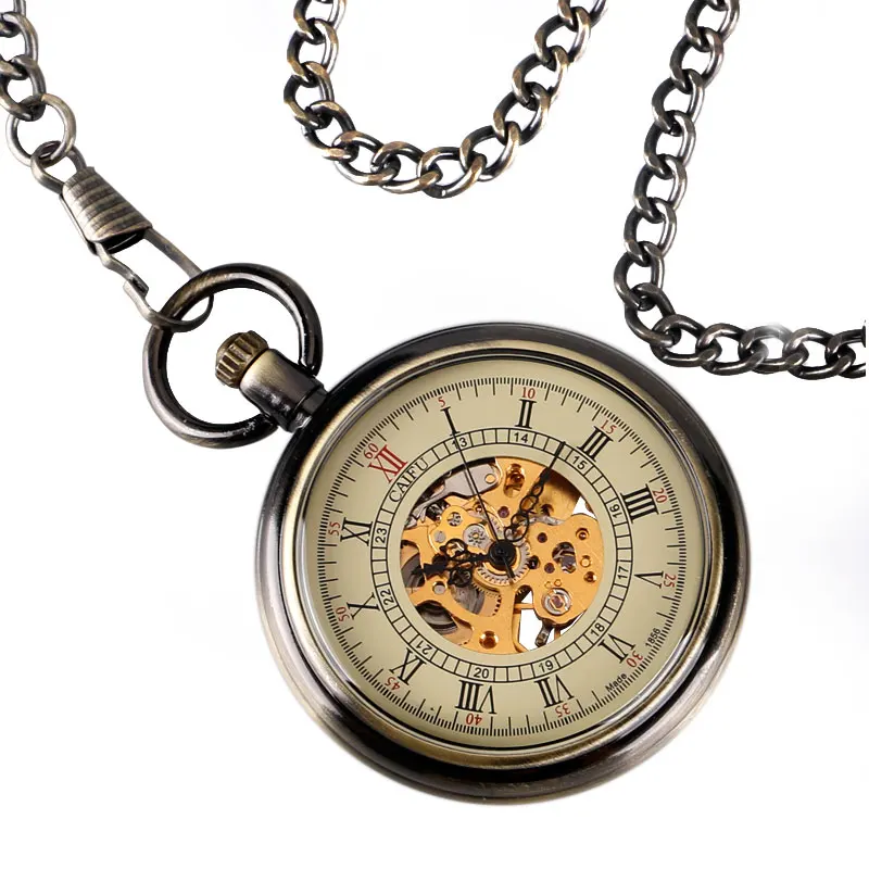 מוצר - Vintage Bronze Open Face Automatic Mechanical Pocket Watch Roman ...