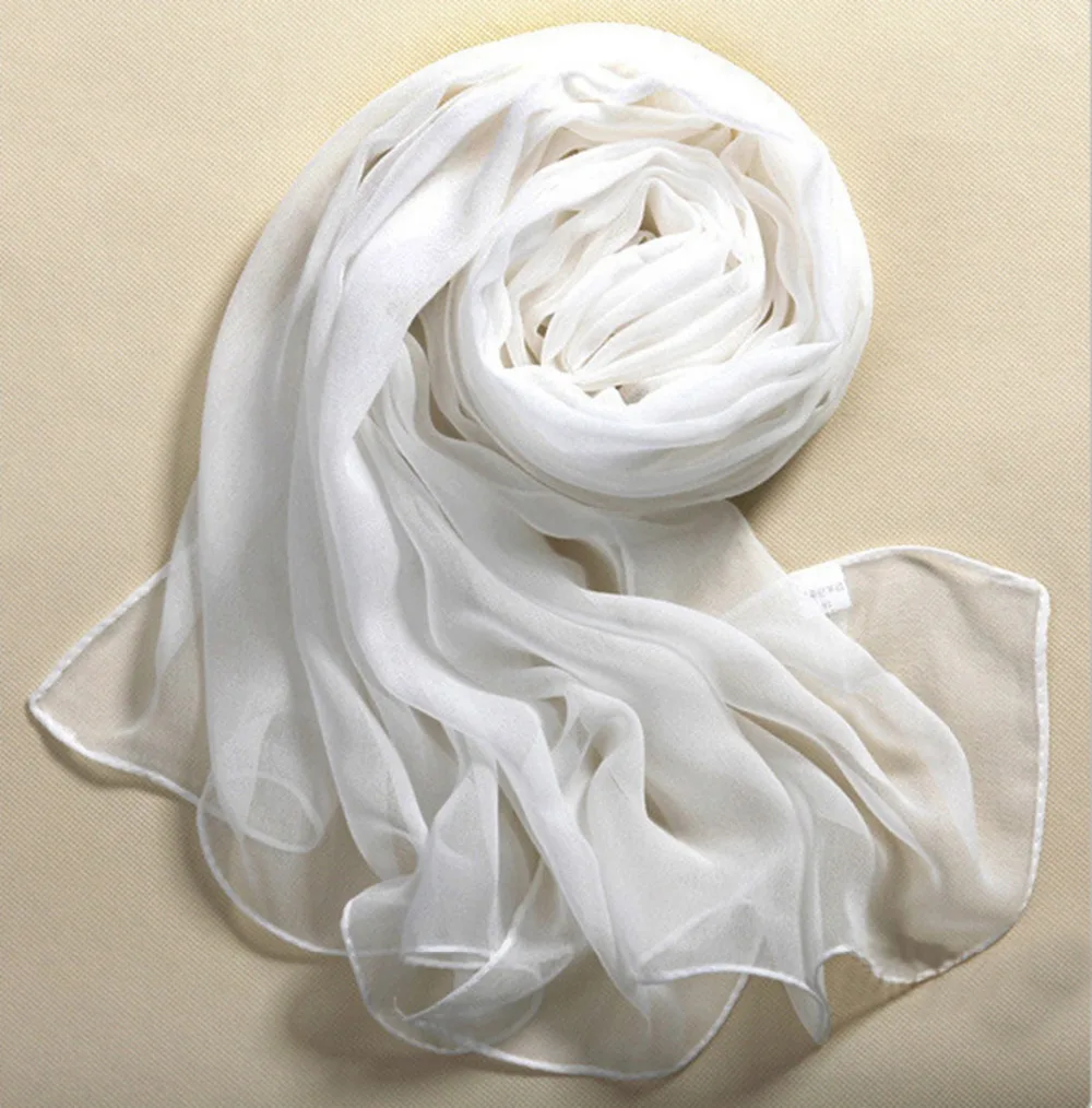 New arrival scarf women 100 Silk Pure White Soft Thin long Scarf shawls ...