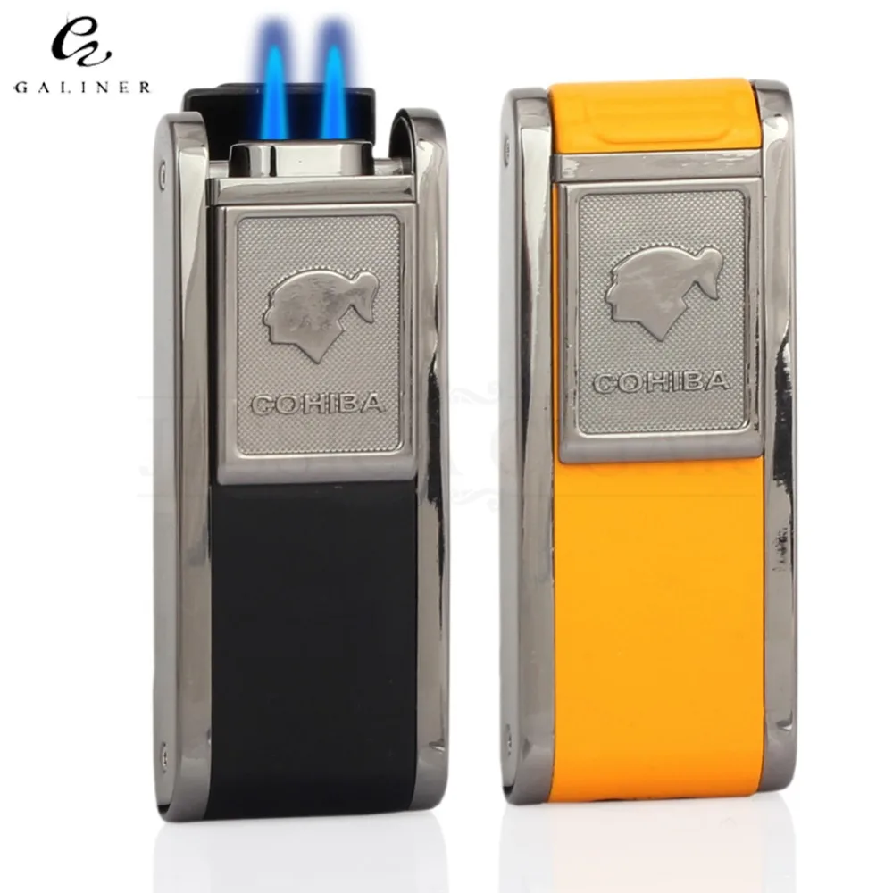 COHIBA Classic Pattern Metal Refillable Gas 2 Torch Jet Fire Flame ...