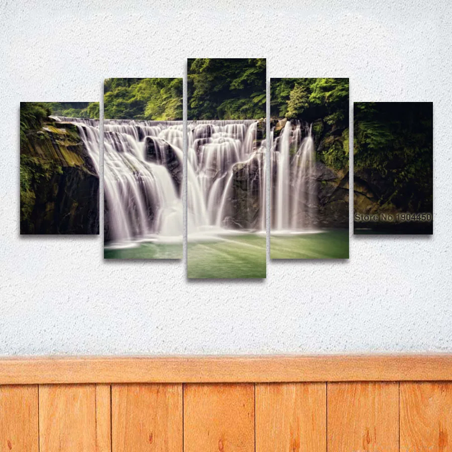 5 panels Printed modern waterfall landscape modular picture canvas ...