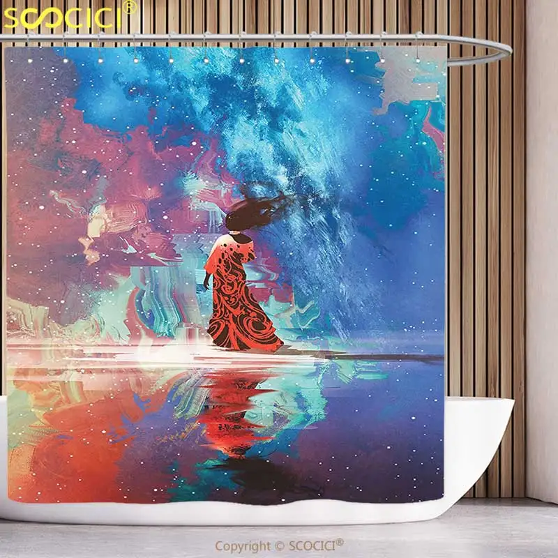 Waterproof Shower Curtain Fantasy Art House Decor Woman In Dress On