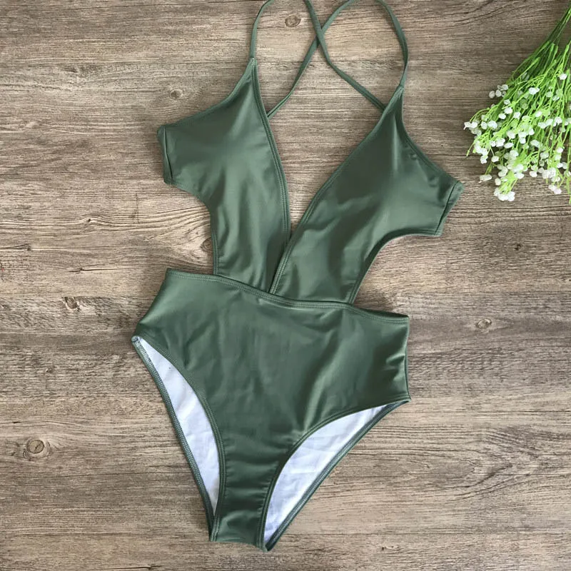 Mulheres Sólida Swimwear One Piece Ternos Sexy Alta Corte Um Pedaço