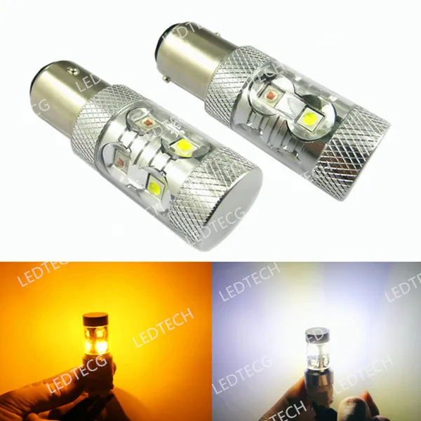 2PCS 1157 High Power Switchback LED Indicator Lamp Cree 40W White Amber ...