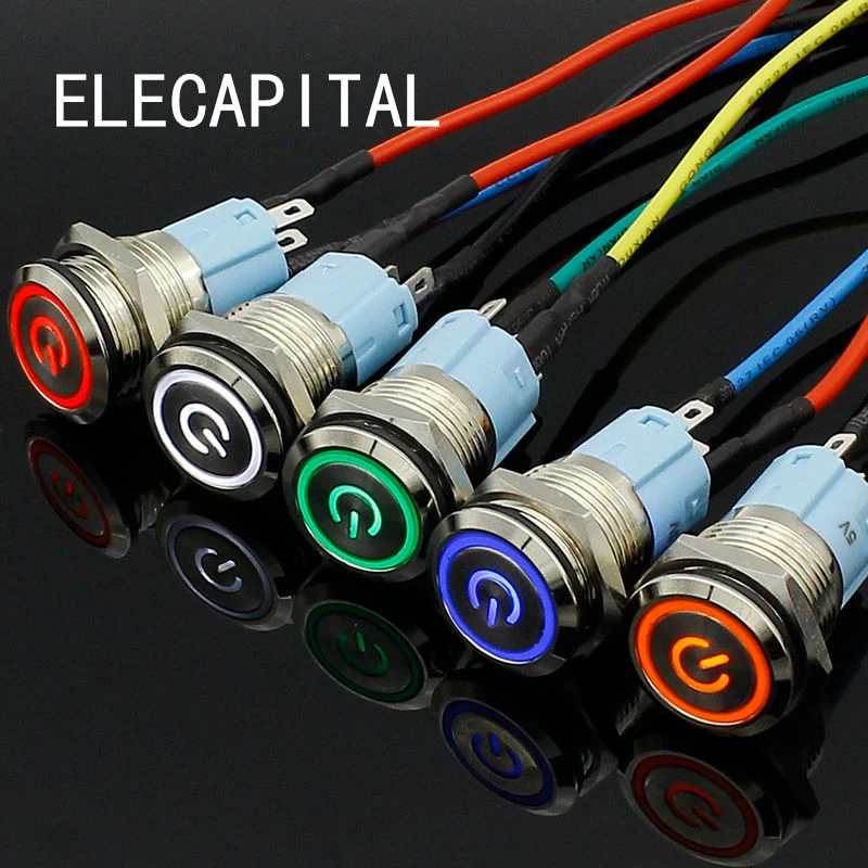 16mm Red Blue Yellow Green White Light Hot Car Auto Metal Led Power ...