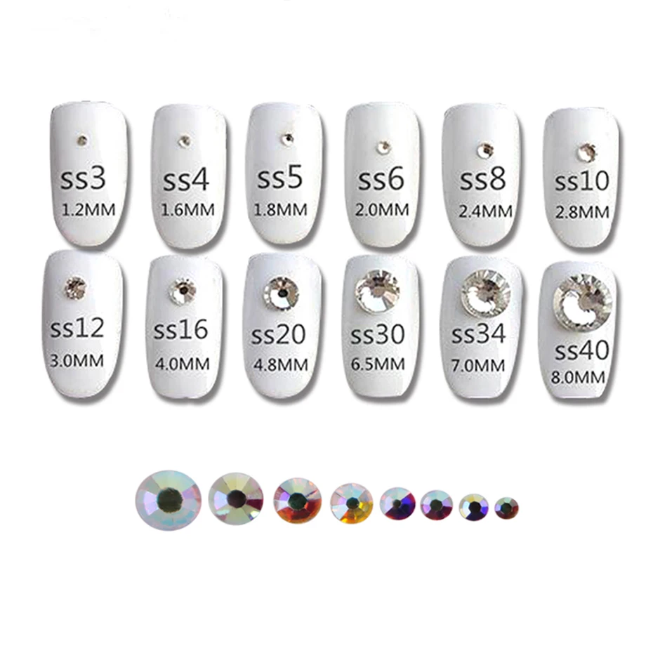 1440 шт Блестящие Хрустальные Стразы для ногтей AB Серебряный плоский ...