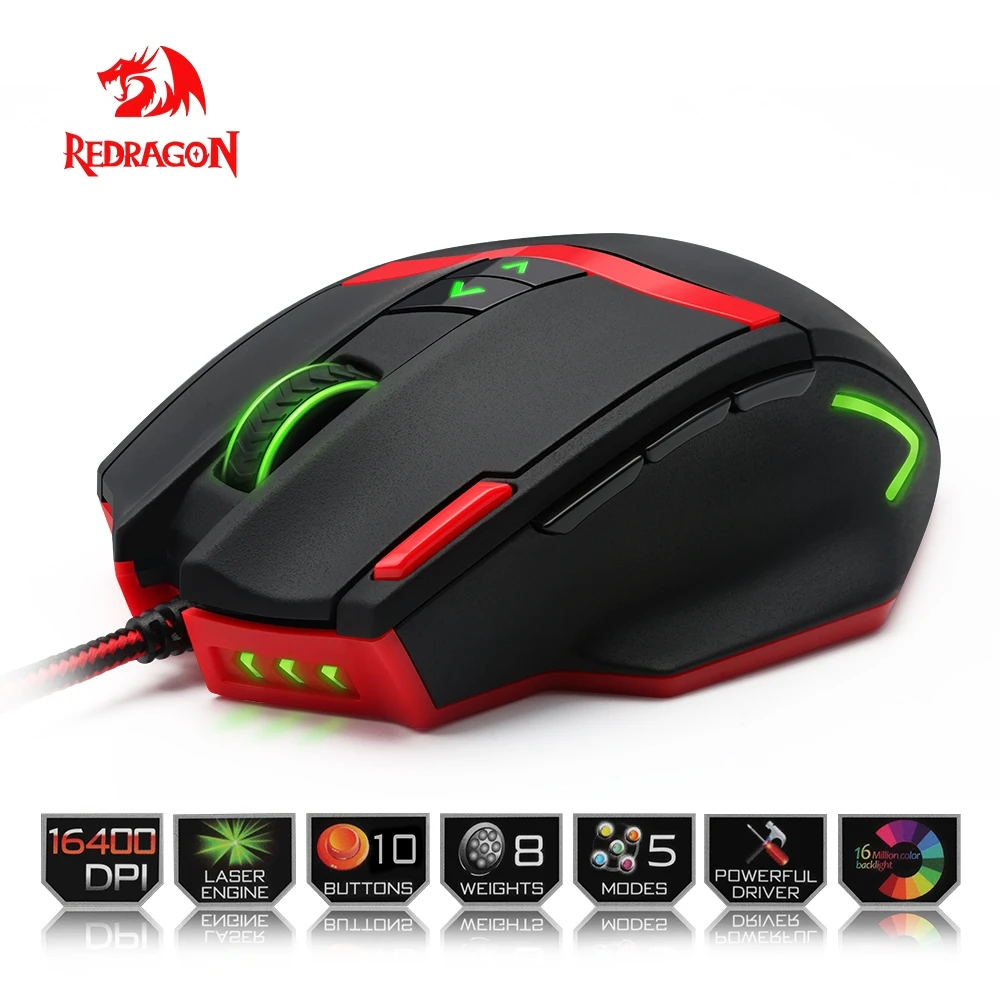 Redragon USB Gaming Mouse 16400 DPI 10 buttons ergonomic design for ...