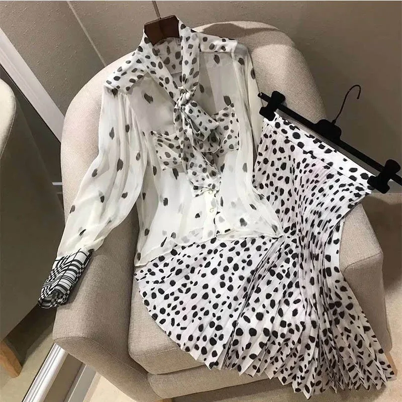 CCCC 2019 Summer Women's 2 Piece Set Long Sleeve Silk Shirt High Waist ...