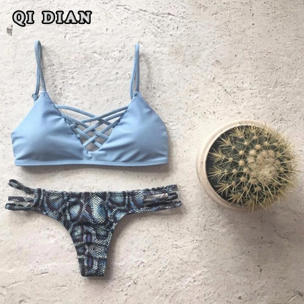 Qi Dian Bikinis 2017 Sexy Bandage Women Swimsuit Push Up Swimwear