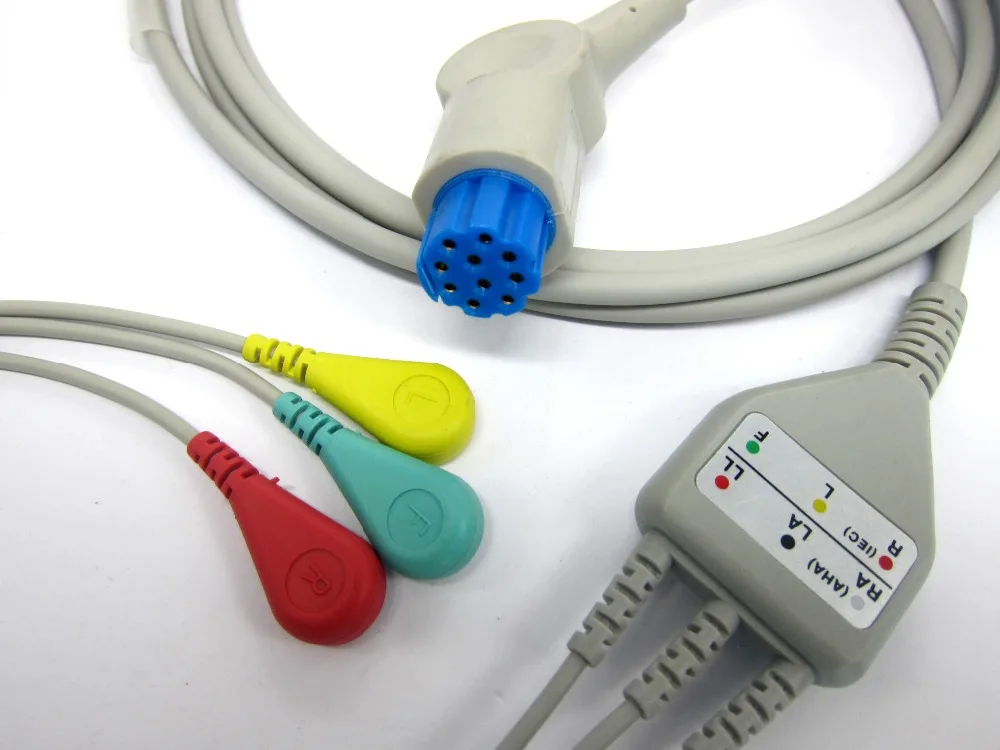 Cabo de ecg com 3 ligações snap e 10 furos conector para datex ...