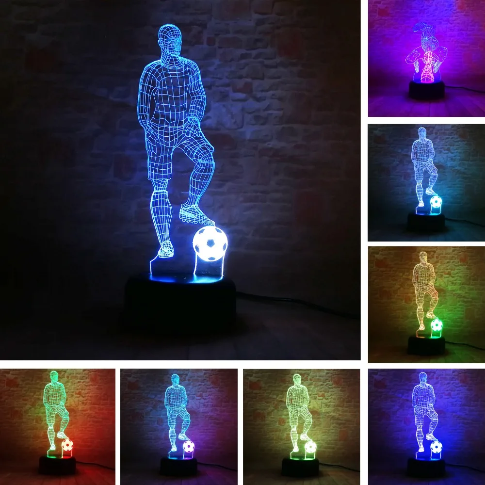 3D Soccer Football MAN Touch Table Lamp 7 Colors Changing Desk USB ...