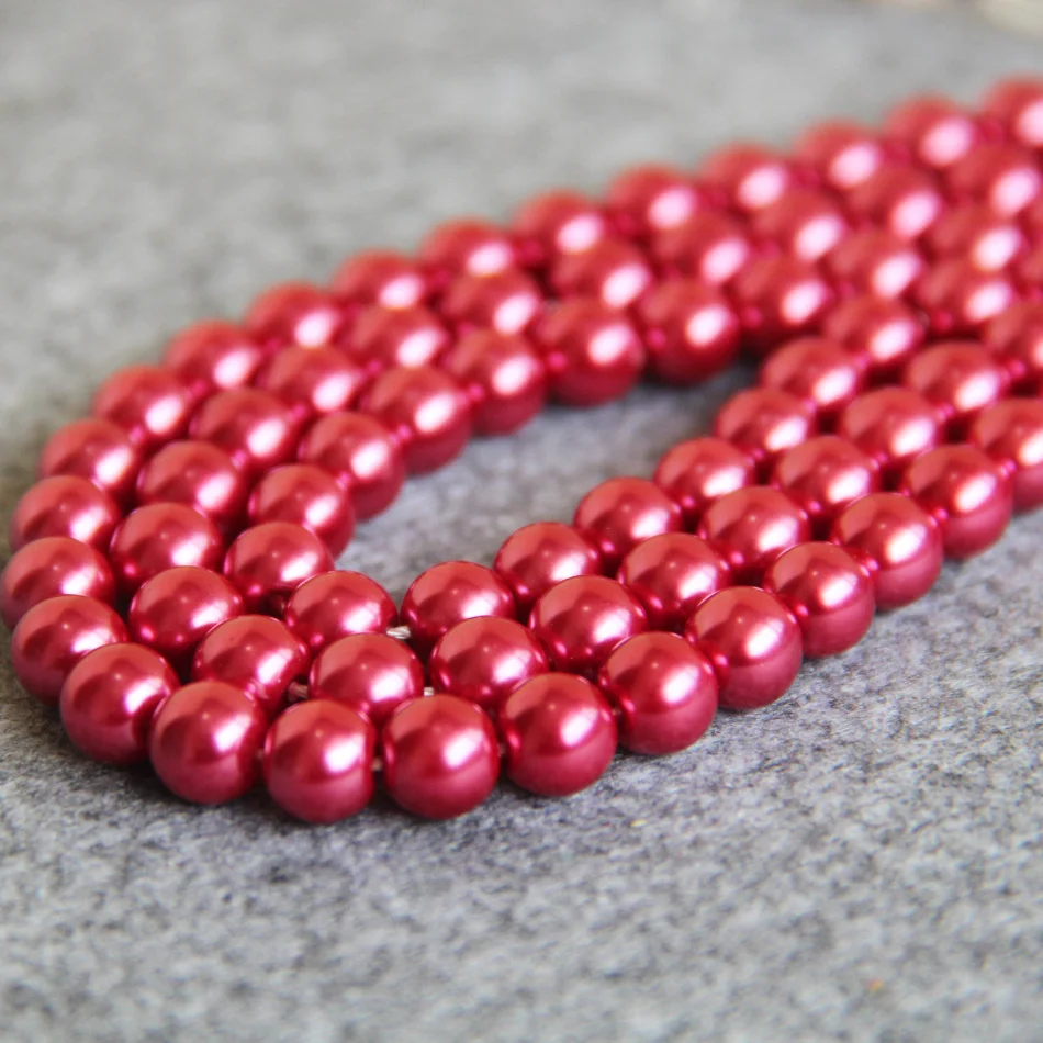 New-8mm-Bright-Red-Shell-Glass-Round-Beads-DIY-Gift-For-Women-Girl ...