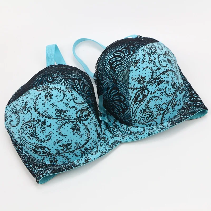 Full coverage blue lace bra push up lingerie cotton brassiere sexy ...