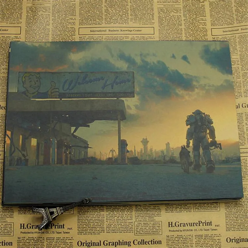 Vintage Fallout 3 4 Game Poster Bar Kids Room Home Decor Game Drawing ...