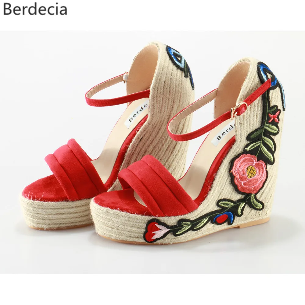 14 cm Fashion Designer Shoes Women Embroidery Platform Wedge High Heels ...