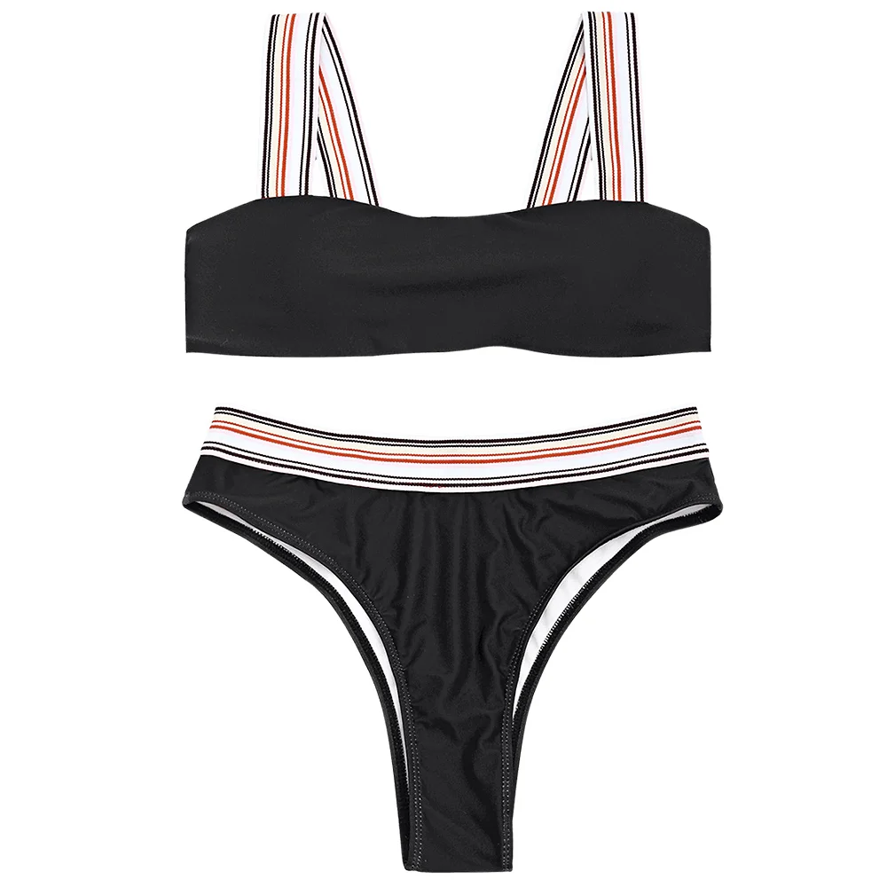Striped Trim High Cut 2018 Women Bikini Thong Bikini Set Swimsuit Thong ...