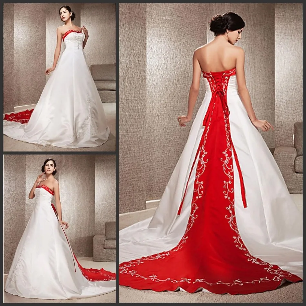 Strapless Red And White Wedding Dresses