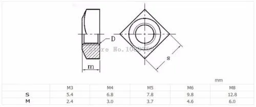 ECROU,M4--Écrou carré en acier inoxydable 304, 50 pièces, M3 M4 M5 M6 ...