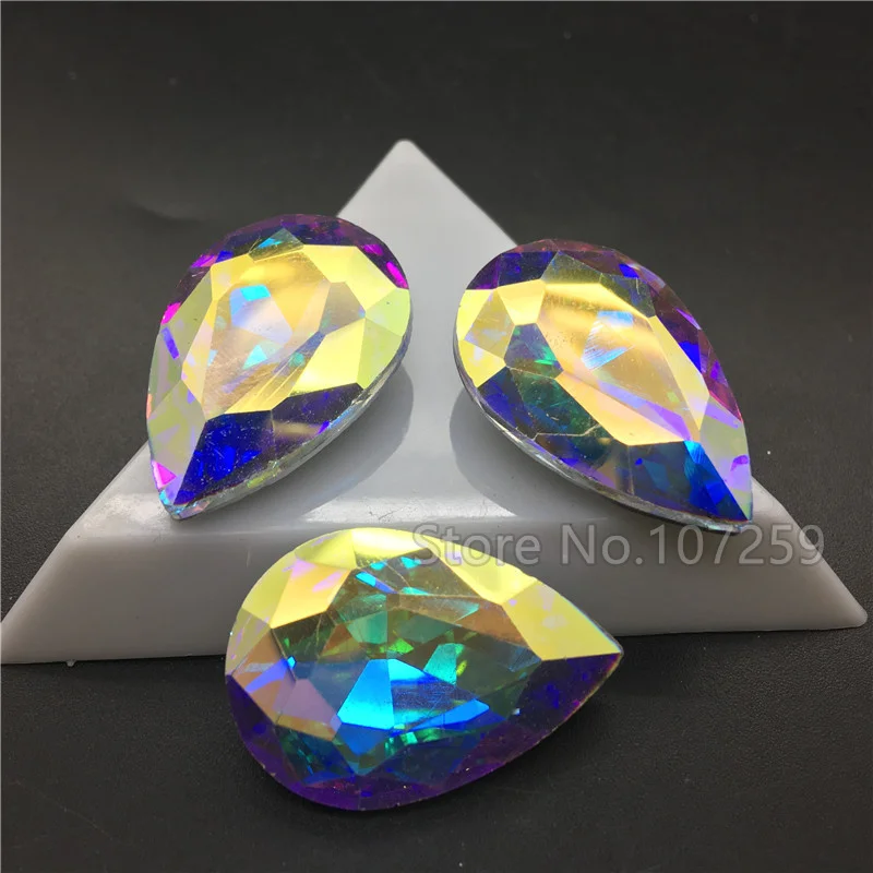 New Crystal Ab Teardrop Glass Crystal Pointed Back Rhinestones 10x14 ...