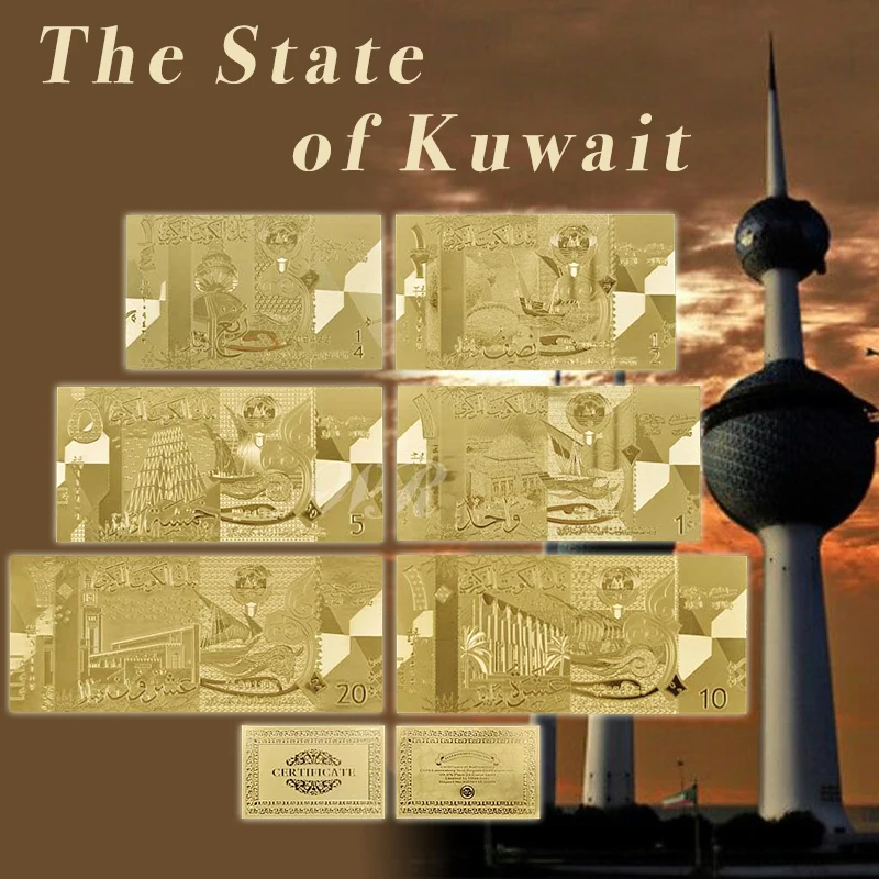 6pcs/lot Kuwait Normal Gold Banknote Set 1/4,1/2,1,5,10,20 Gold Plated ...