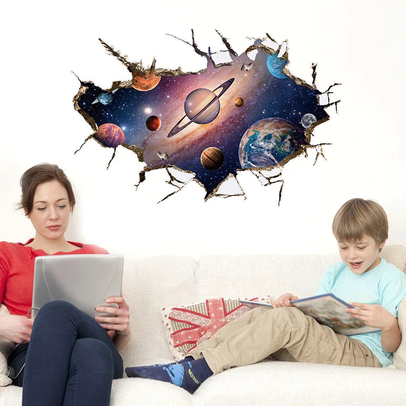 3D Astronauts nursery living room Bedroom backdrop Solar System wall ...