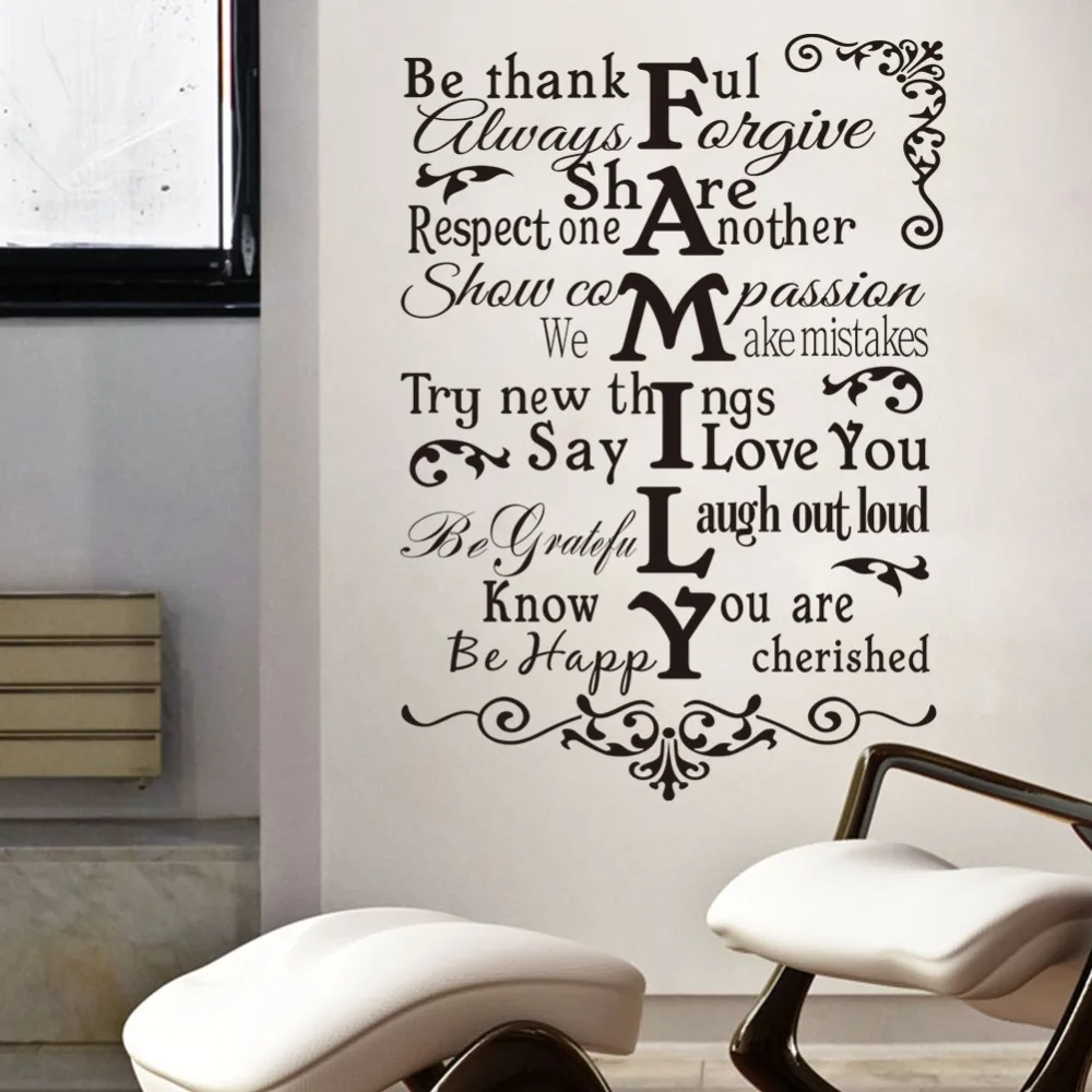 Creative Family Rules Quotes Wall Stickers Home Decor Living Room Vinyl