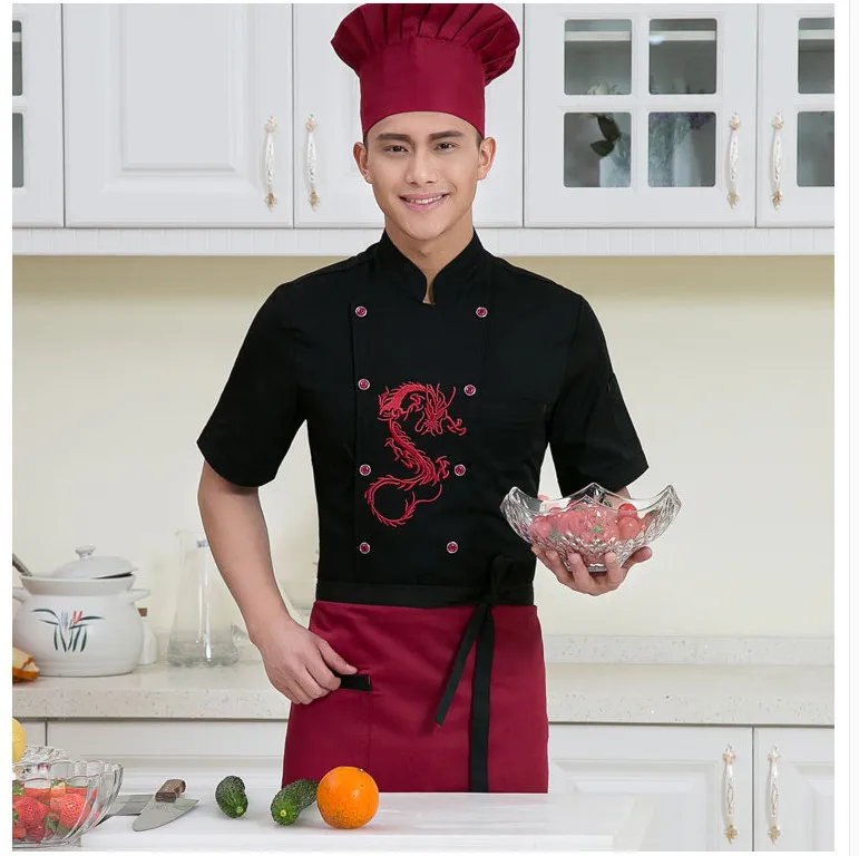 Chinese Style Short -sleeve Chef Service Embroidered Dragon Hotel ...
