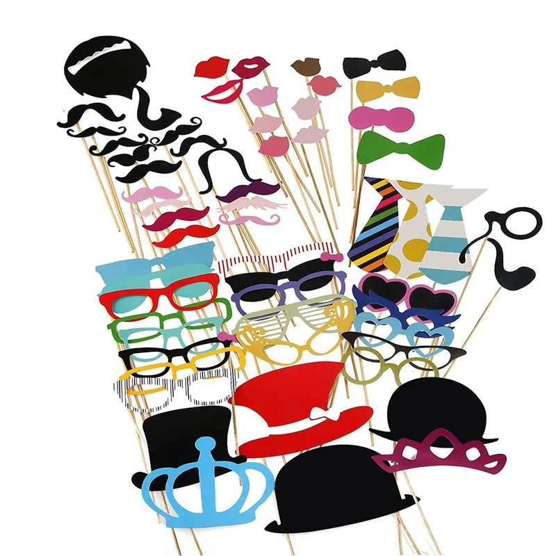 60pcs-Photo-Booth-Props-Funny-Fun-DIY-Mask-Glasses-Mustache-Lip-On-A ...