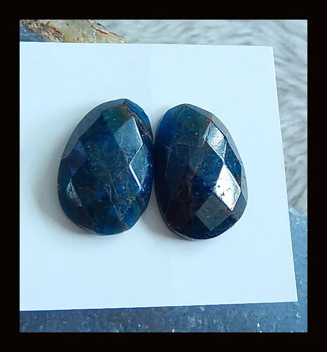 Pair of cabochons with natural blue apatite faceted|faceted cabochons ...
