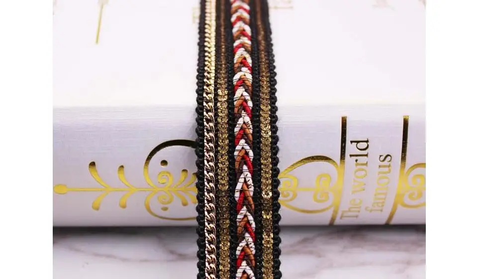 1yard Gold Silver Beaded Chain Lace Trims Ribbon Vintage Fabric ...