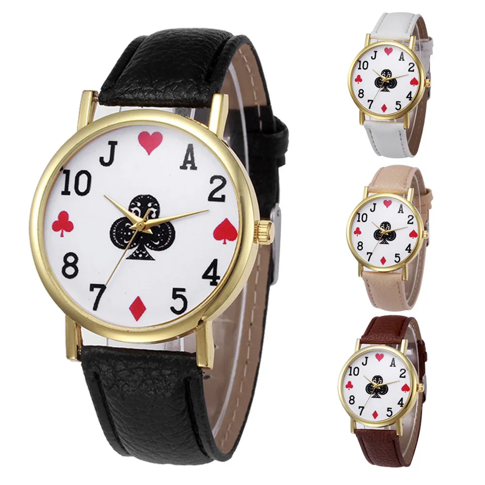 2018 Newest Playing Card Style Retro Design Leather Band Analog Alloy ...