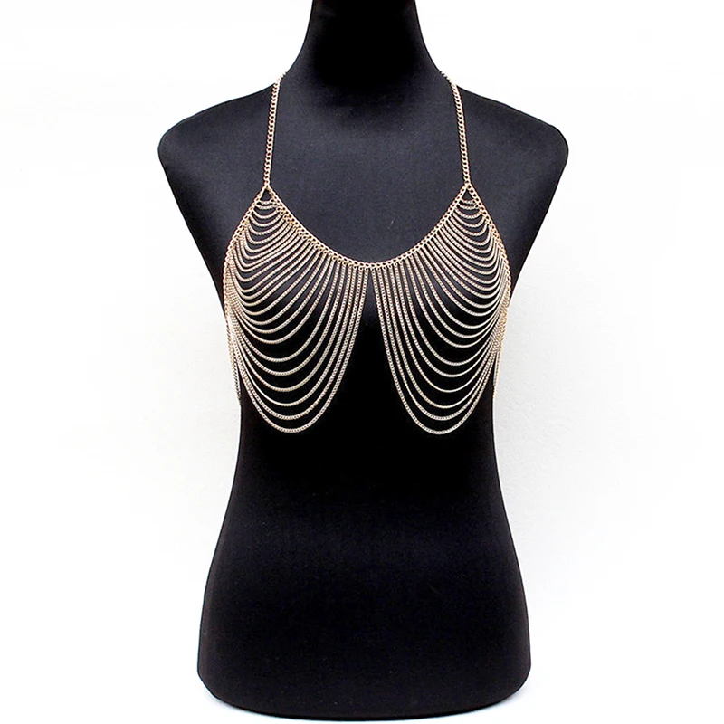 Mesh Sequin Body chain Bra Bikini Chain women Statement Metal bra chain ...
