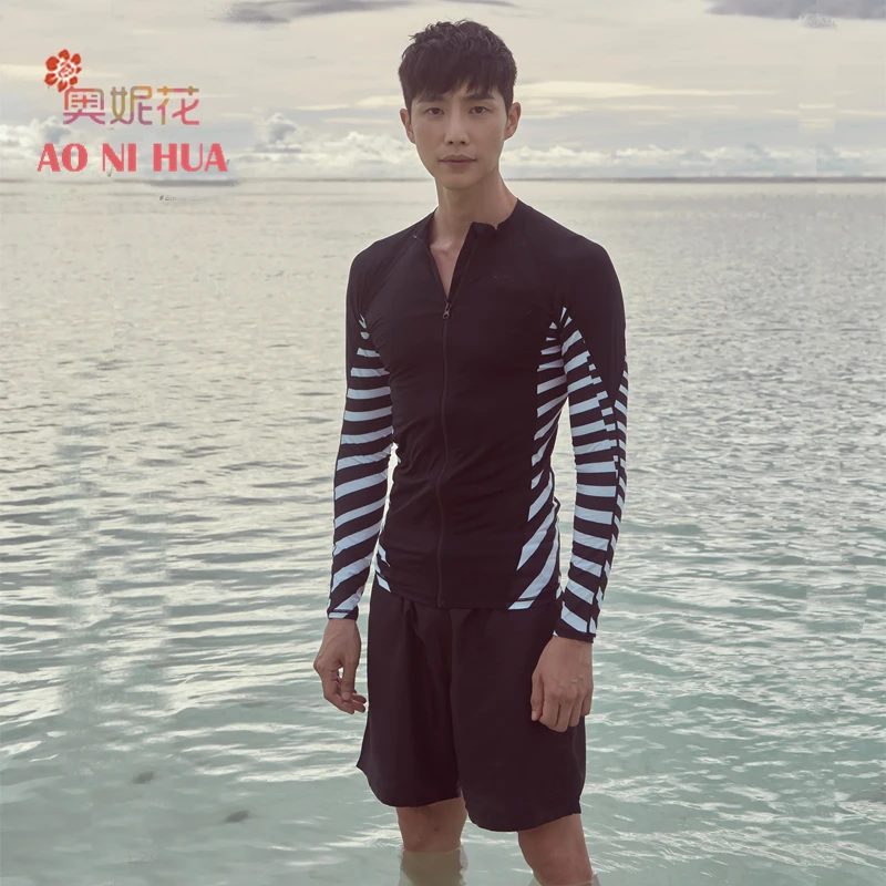 Aonihua 2018 Newest Professional Two Piece Swimsuits Men Long Sleeve