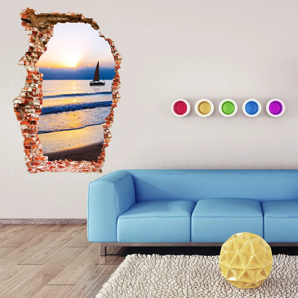 3D Sunset Beach 3D Wall Stickers Removable Kids Nursery PVC Home ...